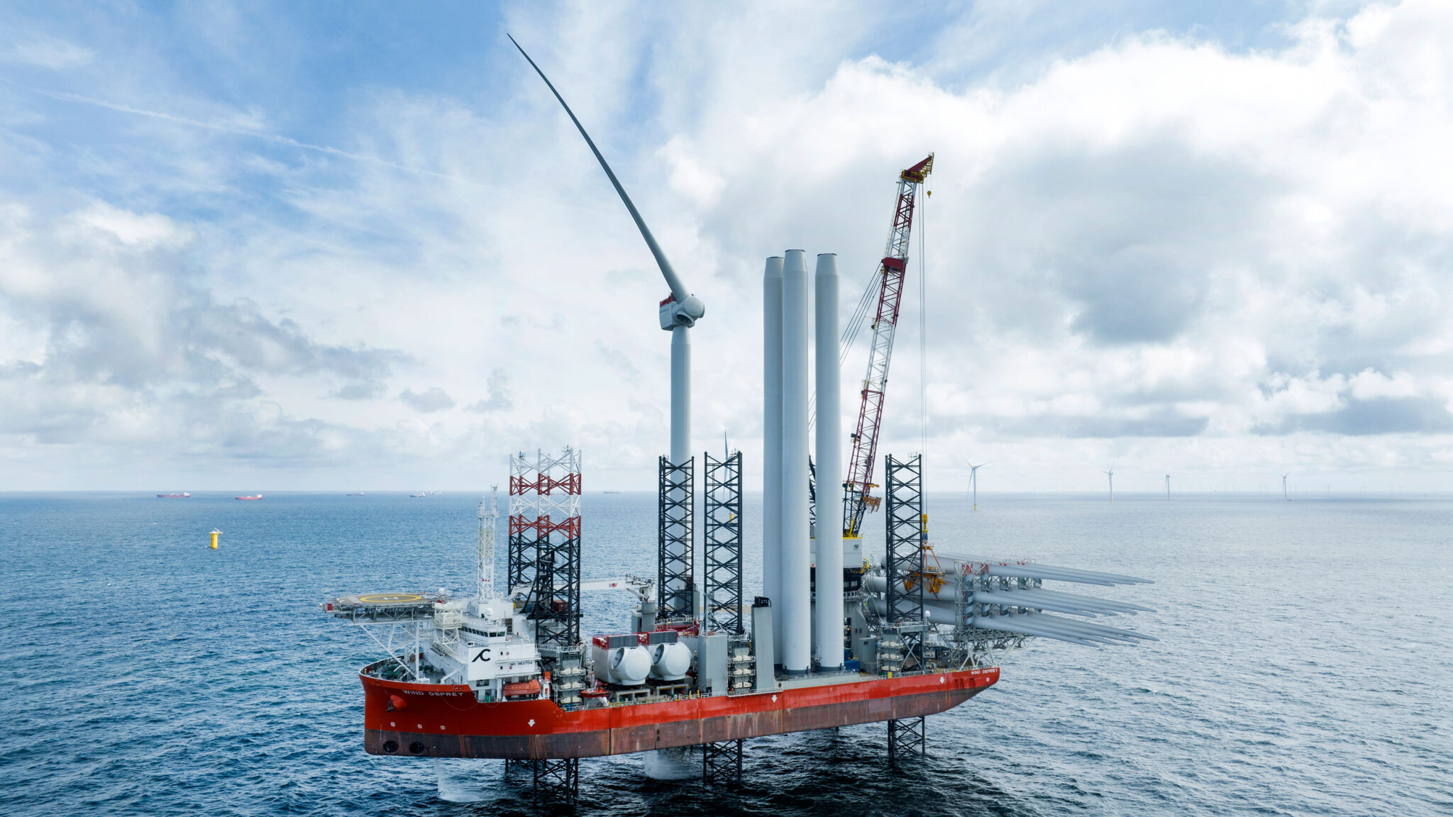 Installation of turbines at Aflandshage wind farm in Denmark