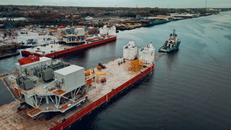 Load out of completed offshore transmission topsides Moray West